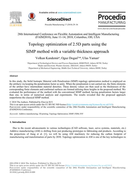 Pdf Topology Optimization Of 2 5d Parts Using The Simp Method With A Variable Thickness Approach