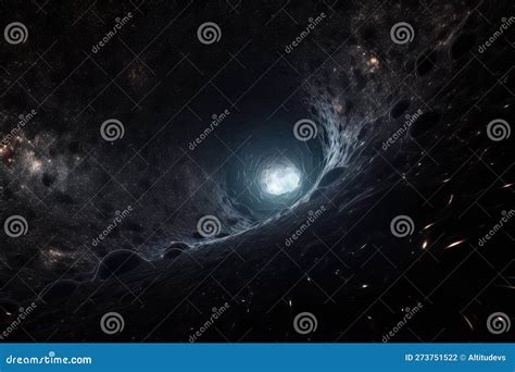 Black Hole Surrounded By Swarm Of Particles And Light With View Into Other Dimensions Stock