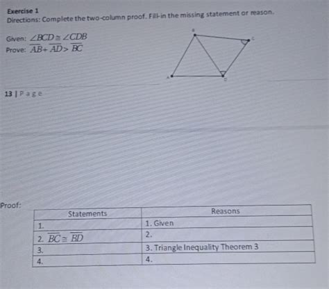 solved exercise 1 directions complete the two column proof fill in