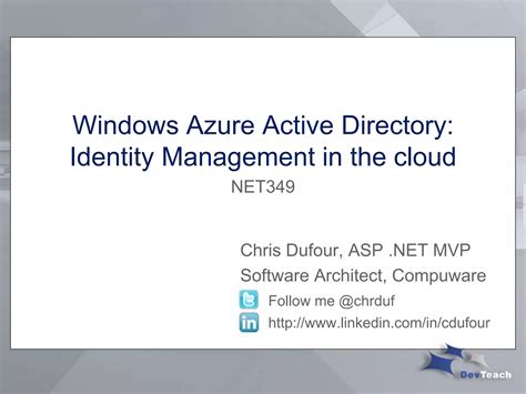 Windows Azure Active Directory Identity Management In The Cloud Ppt