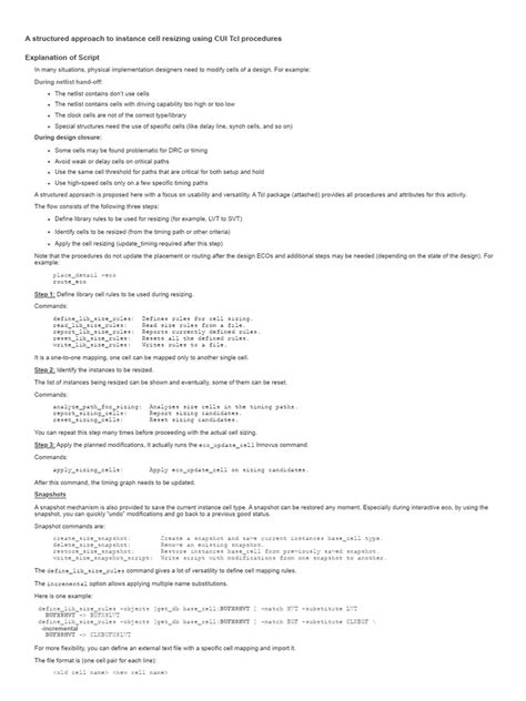 A Structured Approach To Instance Cell Resizing Using Cui Tcl Procedures Pdf