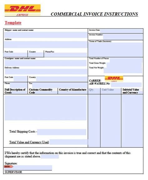 Dhl Commercial Invoice Template Excel Templatevercelapp