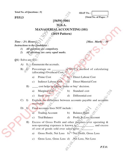 Postgraduate Pg Mba Semester 1 2019 November Managerial Accounting 2019 Pattern Pdf Revenue