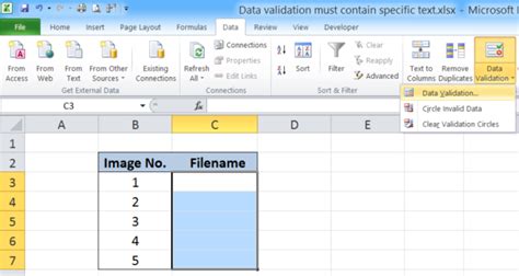 Excel Formula Data Validation Must Contain Specific Text