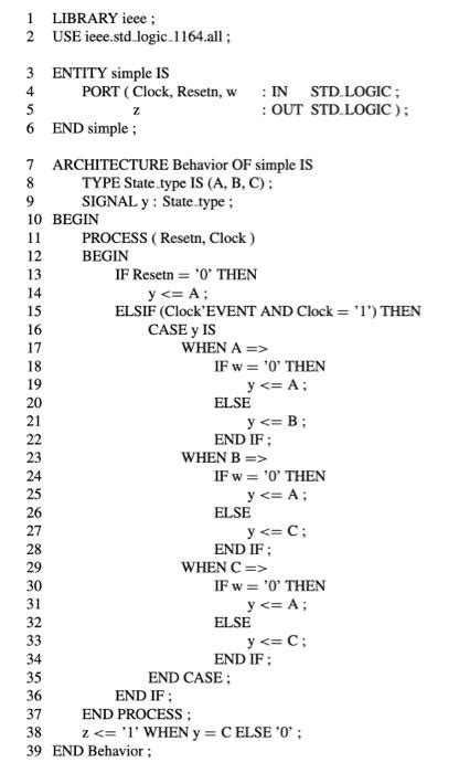 Solved Write Vhdl Code For The Fsm Shown In The Figure