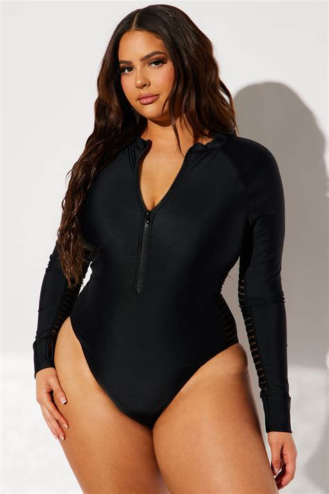 Cassandra Long Sleeve 1 Piece Swimsuit Black Fashion Nova
