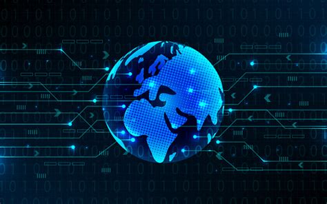 추상 기술 이진 코드와 진한 파란색 배경에 있는 세계 지도 데이터에 대한 스톡 벡터 아트 및 기타 이미지 데이터 세계지도