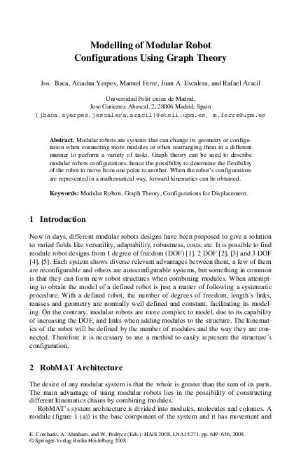 Pdf Modelling Of Modular Robot Configurations Using Graph Theory