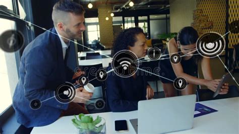 Animation Of Network Of Connections Over Diverse Business People In Office Stock Footage Video