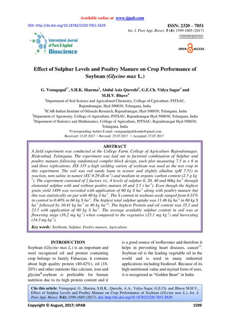 Pdf Effect Of Sulphur Levels And Poultry Manure On Crop Performance