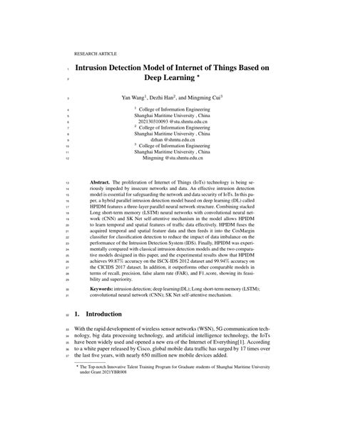 Pdf Intrusion Detection Model Of Internet Of Things Based On Deep Learning