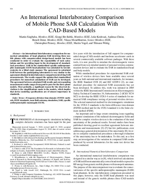 Pdf An International Interlaboratory Comparison Of Mobile Phone Sar Calculation With Cad Based