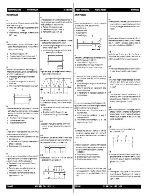Practice Problems Theory Of Structures Pdf Beam Structure Structural Engineering