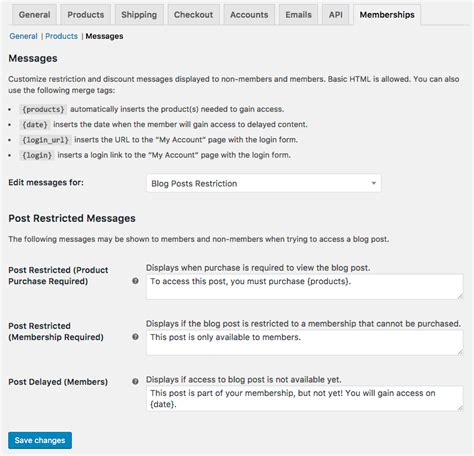 WooCommerce Memberships Settings Documentation WooCommerce