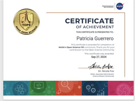 I Have Received My Certificate For Open Science 101 From Nasa