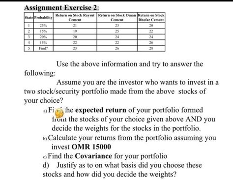 Solved Assignment Exercise 2 Return On Stock Raysut Return Chegg Com