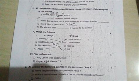 A Complete The Statement And Fill In The Blanks Using Appropriate Term G