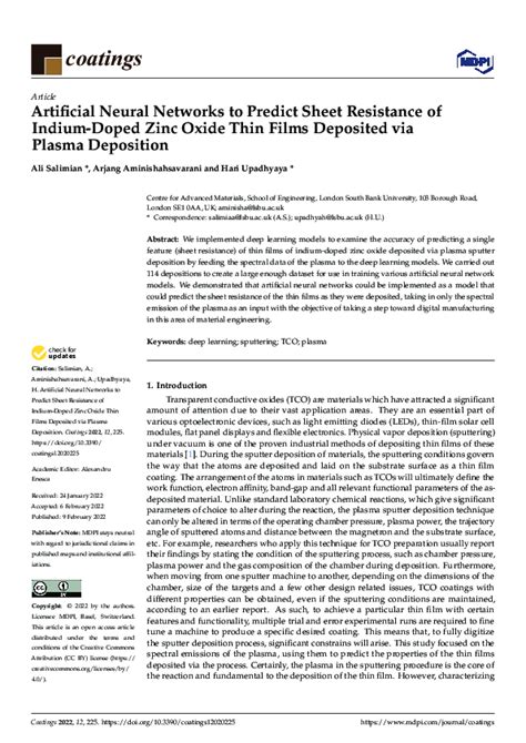 Pdf Artificial Neural Networks To Predict Sheet Resistance Of Indium Doped Zinc Oxide Thin