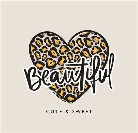 طرح تصویر وکتور الگوی پلنگ متن شعار زیبا و طراحی قلب برای گرافیک مد و چاپ تی شرت 1633613
