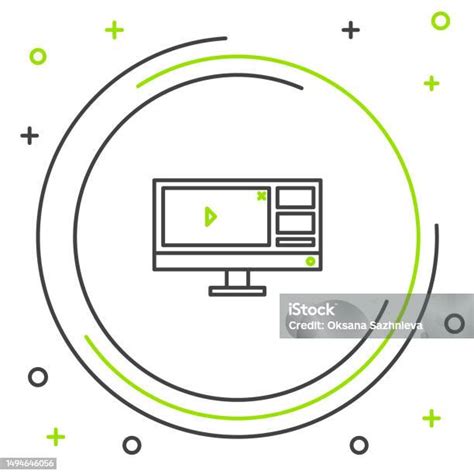 라인 비디오 레코더 또는 편집기 소프트웨어 컴퓨터 모니터 아이콘 흰색 배경에 격리 다채로운 개요 개념입니다 벡터 감독에 대한 스톡 벡터 아트 및 기타 이미지 Istock