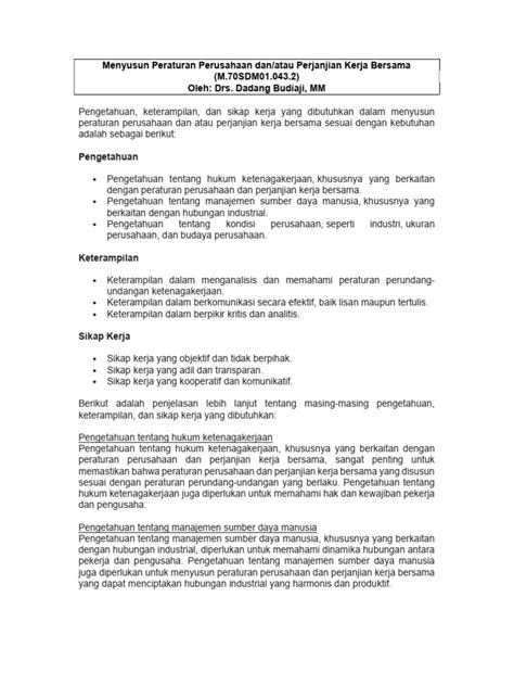 43 Menyusun Pp Dan Atau Pkb Sesuai Skkni Msdm 2020 By Dadang Budiaji Pdf