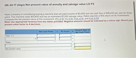 Solved QS Algo Net Present Value Of Annuity And Chegg