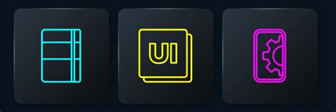 세트 라인 스케치북 또는 앨범 웹 개발 및 ui ux 디자인을 설정합니다 검은 색 사각형 버튼 벡터 개념에 대한 스톡 벡터 아트
