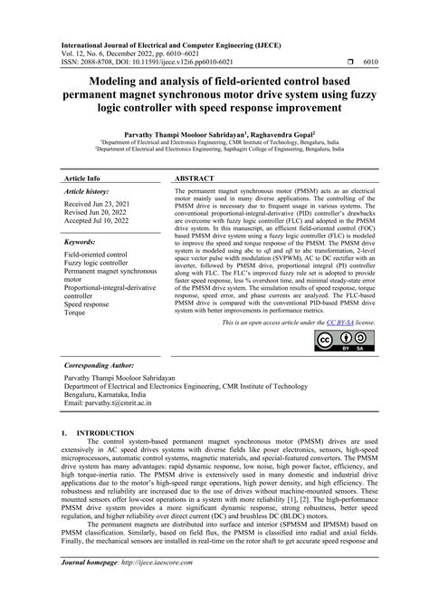 Modeling And Analysis Of Field Oriented Control Based Permanent Magnet