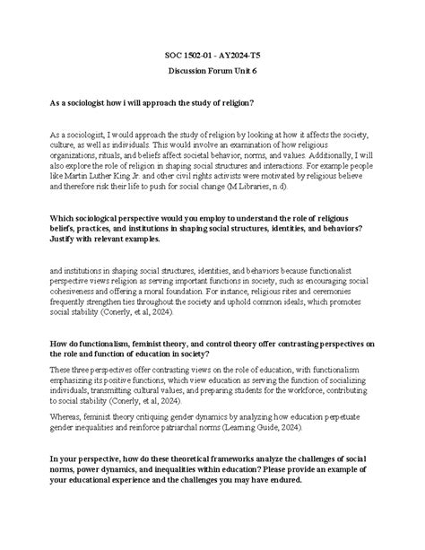 Soc 1502 Df Unit 6 Discussion Assignment Soc 1502 01 Ay2024 T Discussion Forum Unit 6 As A