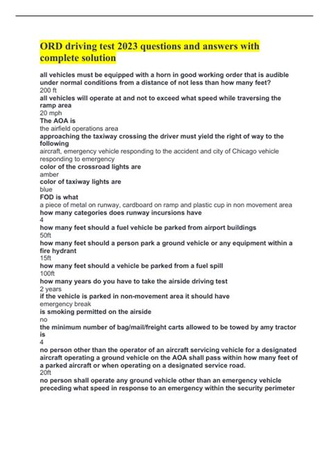 Ord Driving Test 2023 Questions And Answers With Complete Solution Ord Stuvia Us