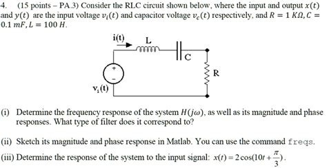 Solved Text 15 Points Pa3 Consider The Rlc Circuit Shown Below Where The Input And