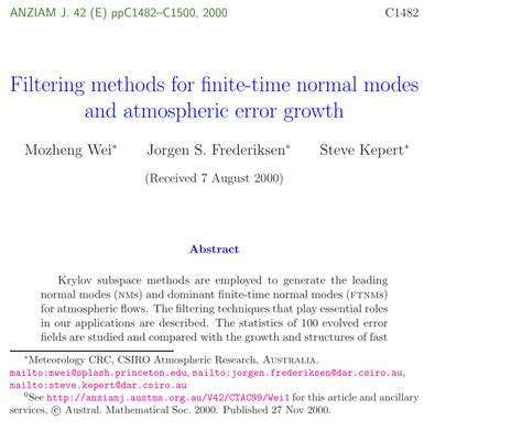 Pdf Filtering Methods For Finite Time Normal Modes And Atmospheric Error Growth