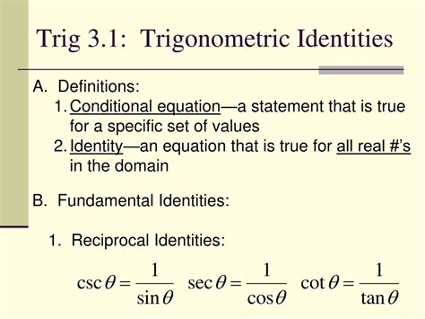 PPT Trig 3 1 Trigonometric Identities PowerPoint Presentation Free Download ID 4307815