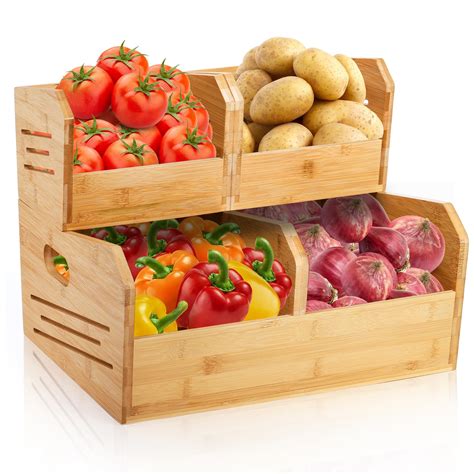 Noamus 2 Tier Bamboo Stackable Storage Bins 4