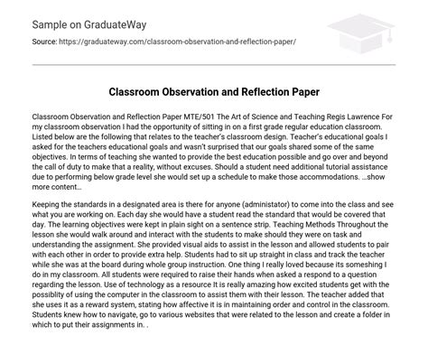 ⇉classroom Observation And Reflection Paper Essay Example Graduateway
