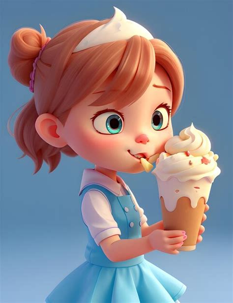 Premium Photo Cute 3d Girl 2 Character Ice Eating A Cream