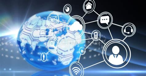 Composition Of Network Of Digital People Icons Over Globe Stock