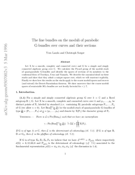 Pdf The Line Bundles On The Stack Of Parabolic G Bundles Over Curves And Their Sections
