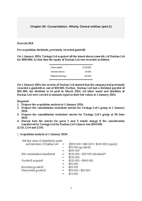 Week 4 Tut Solutions Wholly Owned Entities 28 Chapter 28
