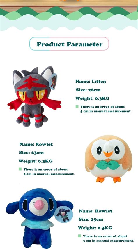 Hot Pokemon Rowlet Popplio Litten Pikachu Plush Toy ตกตาตกตา Kawaii อะนเมะของขวญ