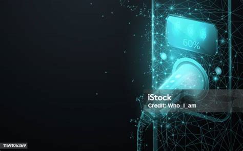 라인 삼각형 및 입자 스타일 디자인에서 전기 자동차 충전 스테이션 또는 Ev 일러스트 벡터 충전에 대한 스톡 벡터 아트 및 기타 이미지 Istock