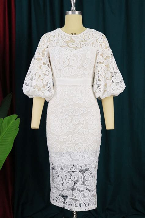 Wholesale White Fashion Casual Solid Patchwork See Through O Neck Long