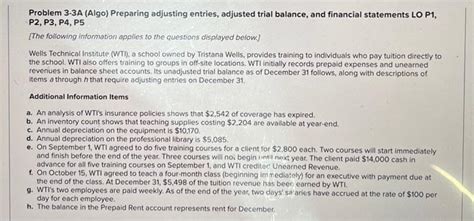 Problem 3 3a Algo Preparing Adjusting Entries