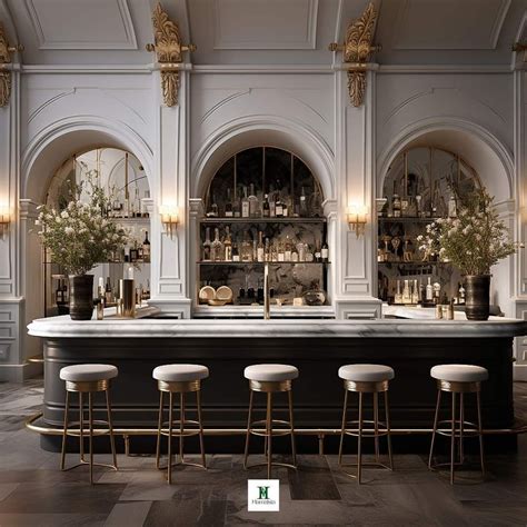 Classic Interior Home Decor Ideas Elegant Bar With Stools And Marble Counter Tops