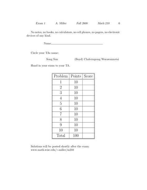 Solutions For Practice Exam 1 Topics In Finite Mathematics Math 210 Docsity