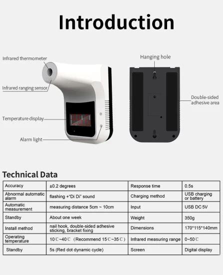 Access Control Gate Systems Human Body Temperature Sensor Detection Infrared Thermometer Face