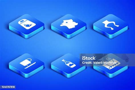 프랑스 바게트 빵 크루아상 패키지 와인 한 병 커피 컵 지도 프랑스 및 개구리 다리 아이콘을 설정합니다 벡터 3차원 형태에 대한