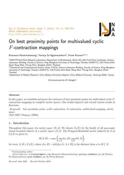 Pdf On Best Proximity Points For Multivalued Cyclic F Contraction