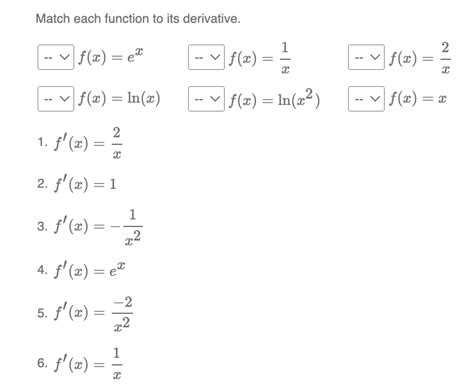 Solved Match Each Function To Its Derivative