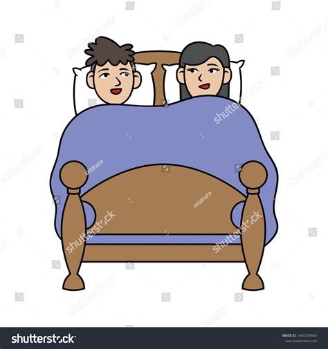 Cartoon Man Woman Bed Illustration Stock Vector Royalty Free